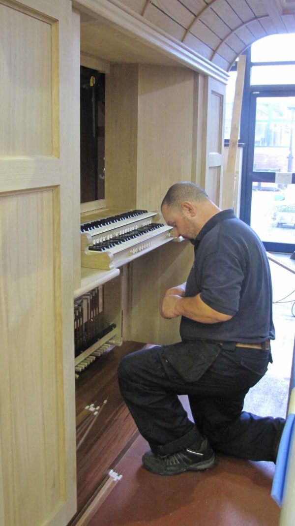 Edington Priory – assembling console – Harrison & Harrison Ltd